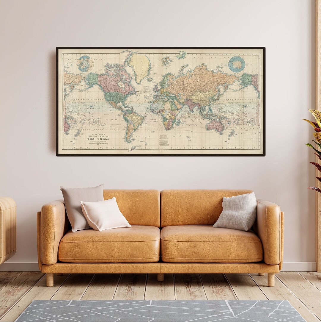 Vintage World Map Poster – Stanford’s Library Map of the World (1890s ...