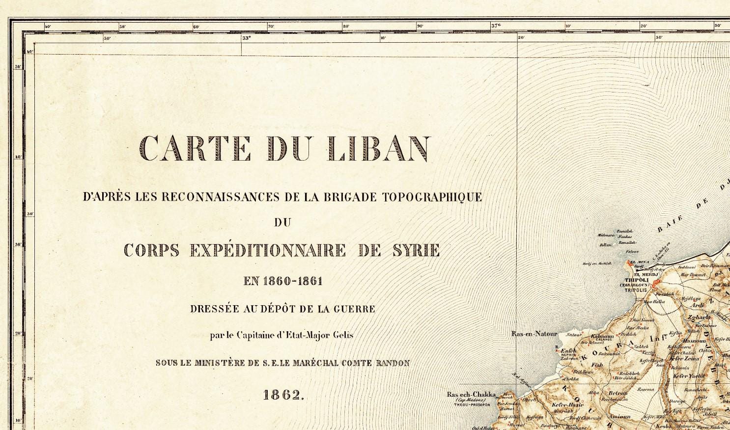 Vintage Map of Lebanon 1862 – Antique French Topographic Map ...