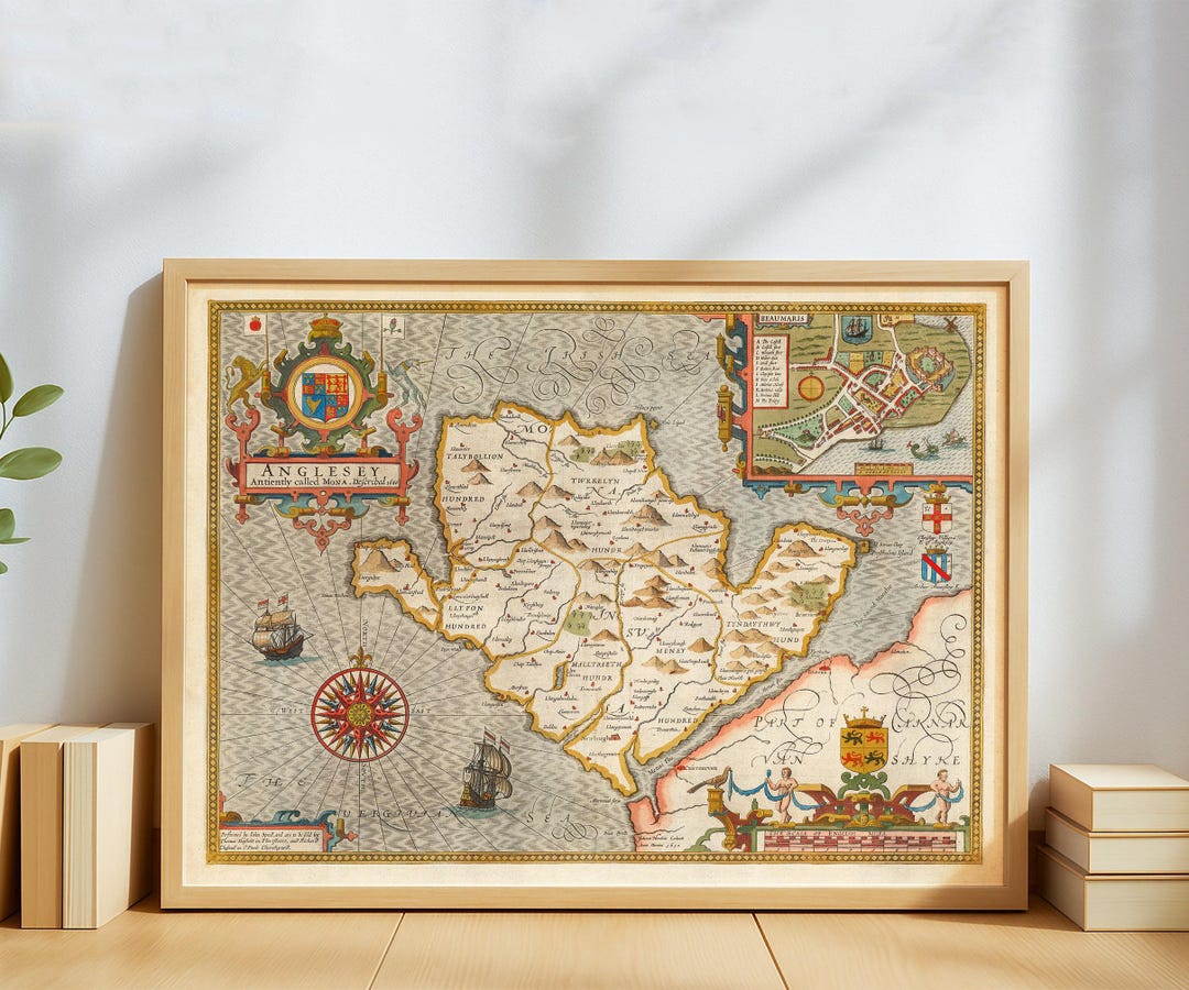 Vintage Anglesey Map Print – John Speed Map of Ynys Môn, Wales ...