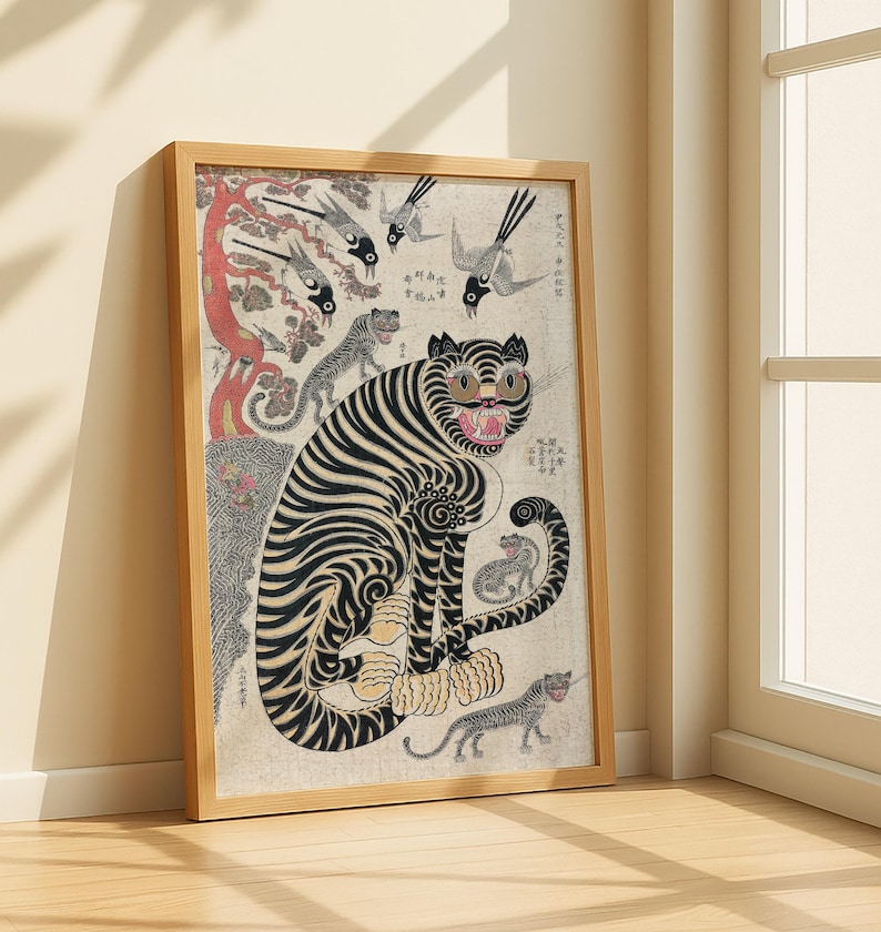 Korean Tiger and Magpies Painting – Minhwa Folk Art Illustration ...