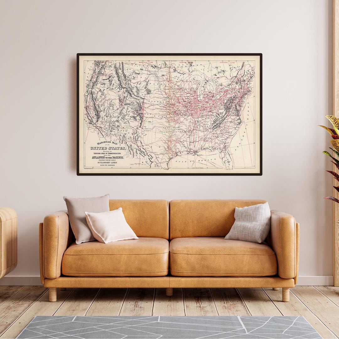 Railroad Map of the United States – 1890 by Samuel Mitchell - Etsy