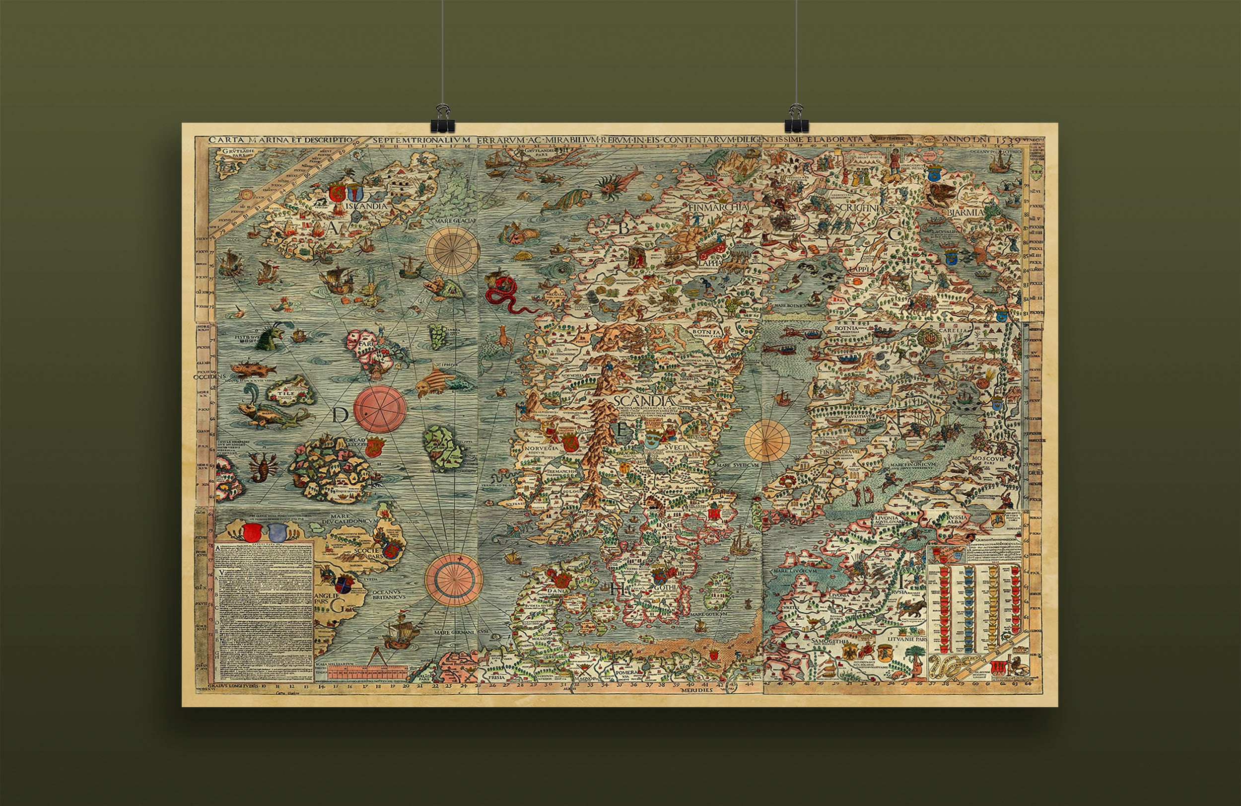 Vintage Scandinavian Sea Monster Map Carta Marina by Olaus Magnus ...