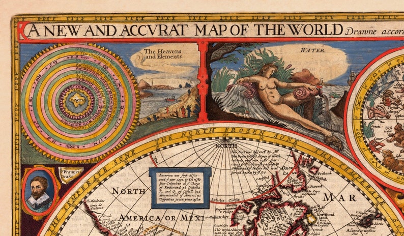 Vintage World Map Poster – 1651 Double Hemisphere Map – Baroque Style ...