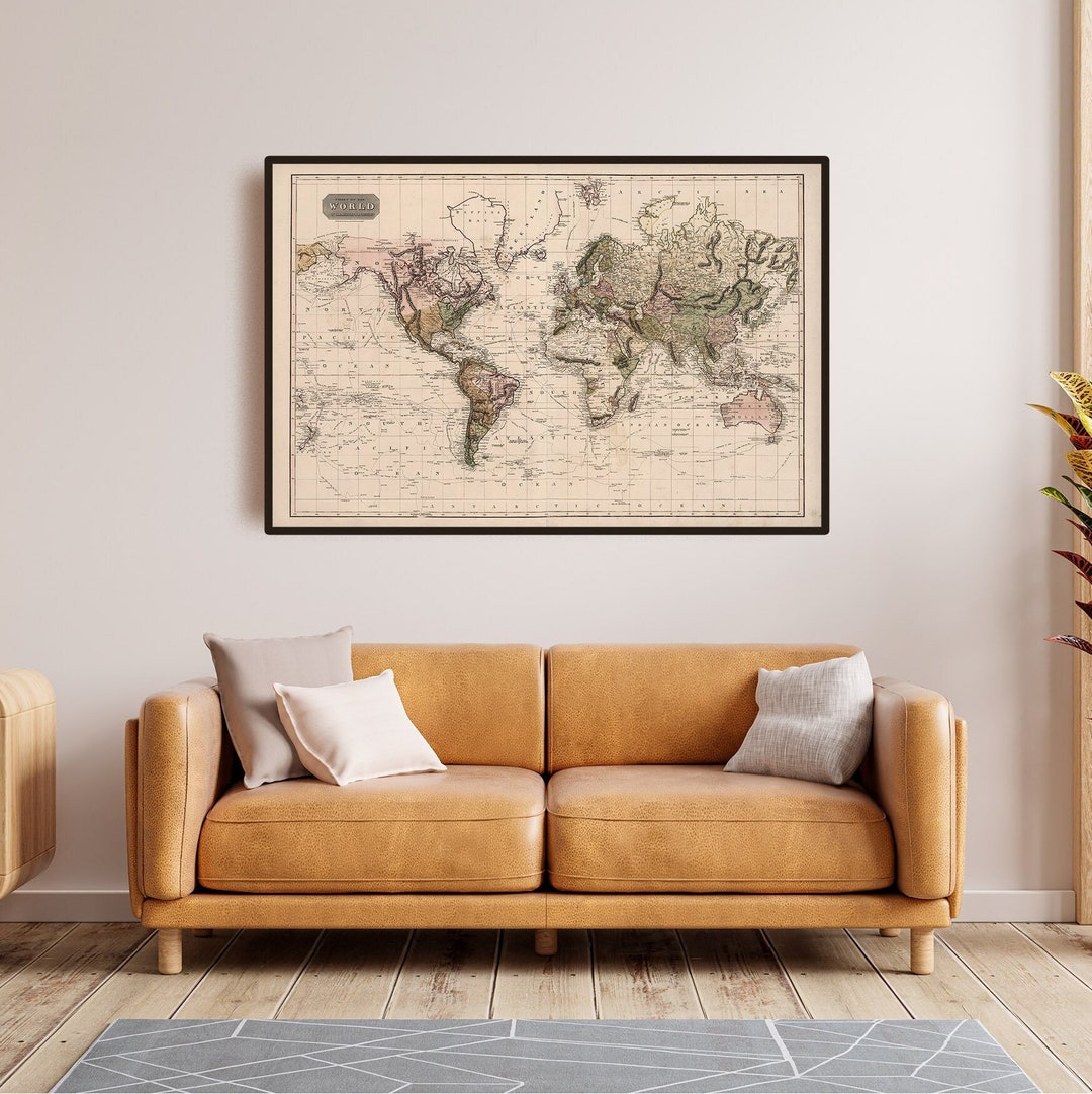 Antique World Map Poster – 1818 Historical Wall Art for Home, Office ...