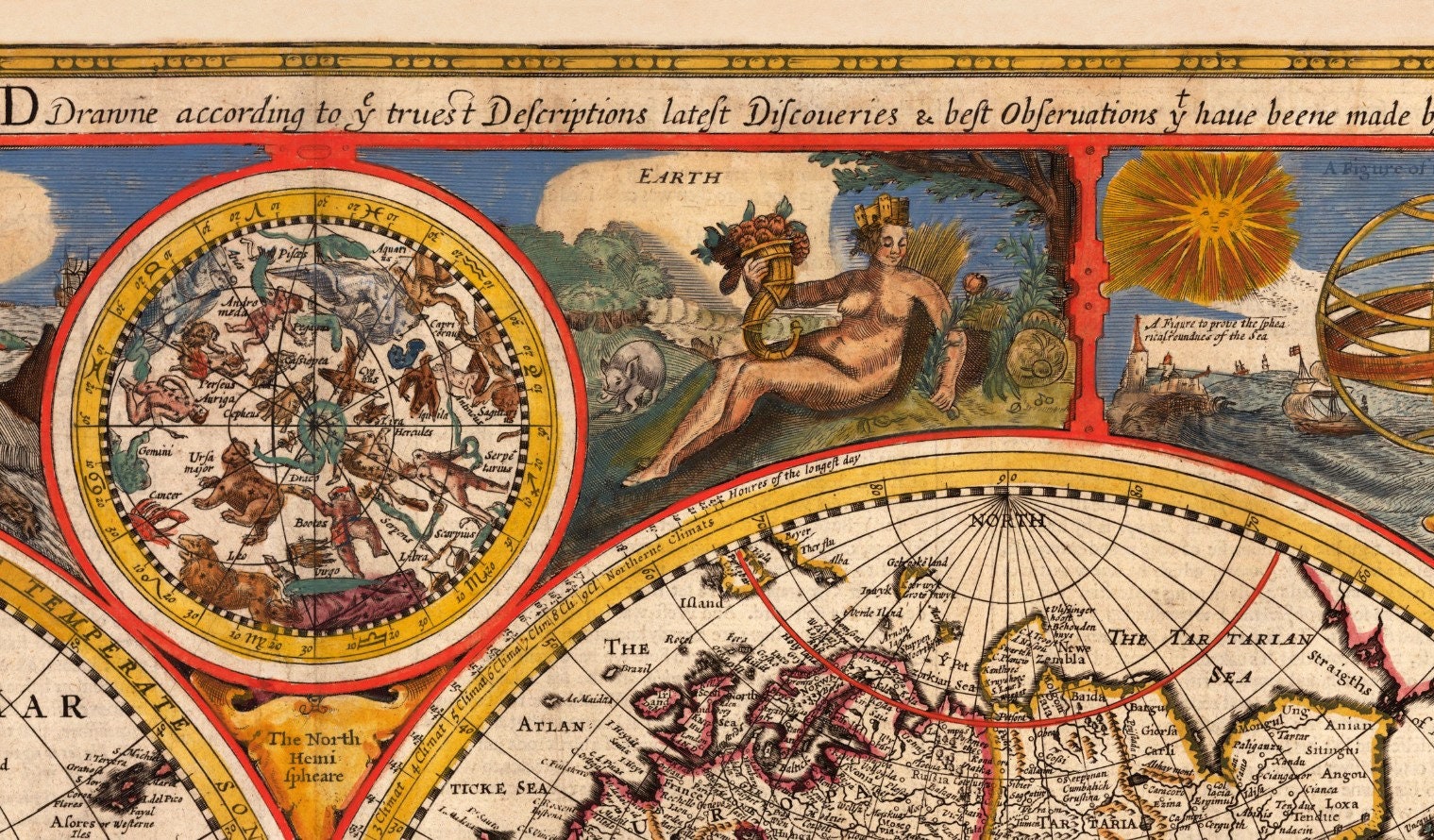 Vintage World Map Poster – 1651 Double Hemisphere Map – Baroque Style ...