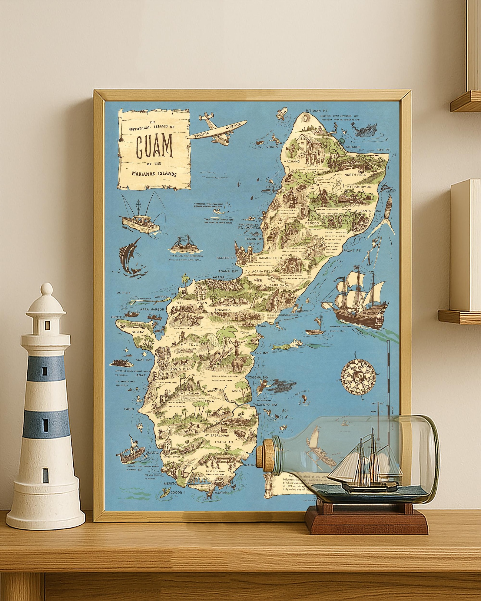 Vintage Map of Guam Pictorial – Historic Guam Map Print – Illustrated ...
