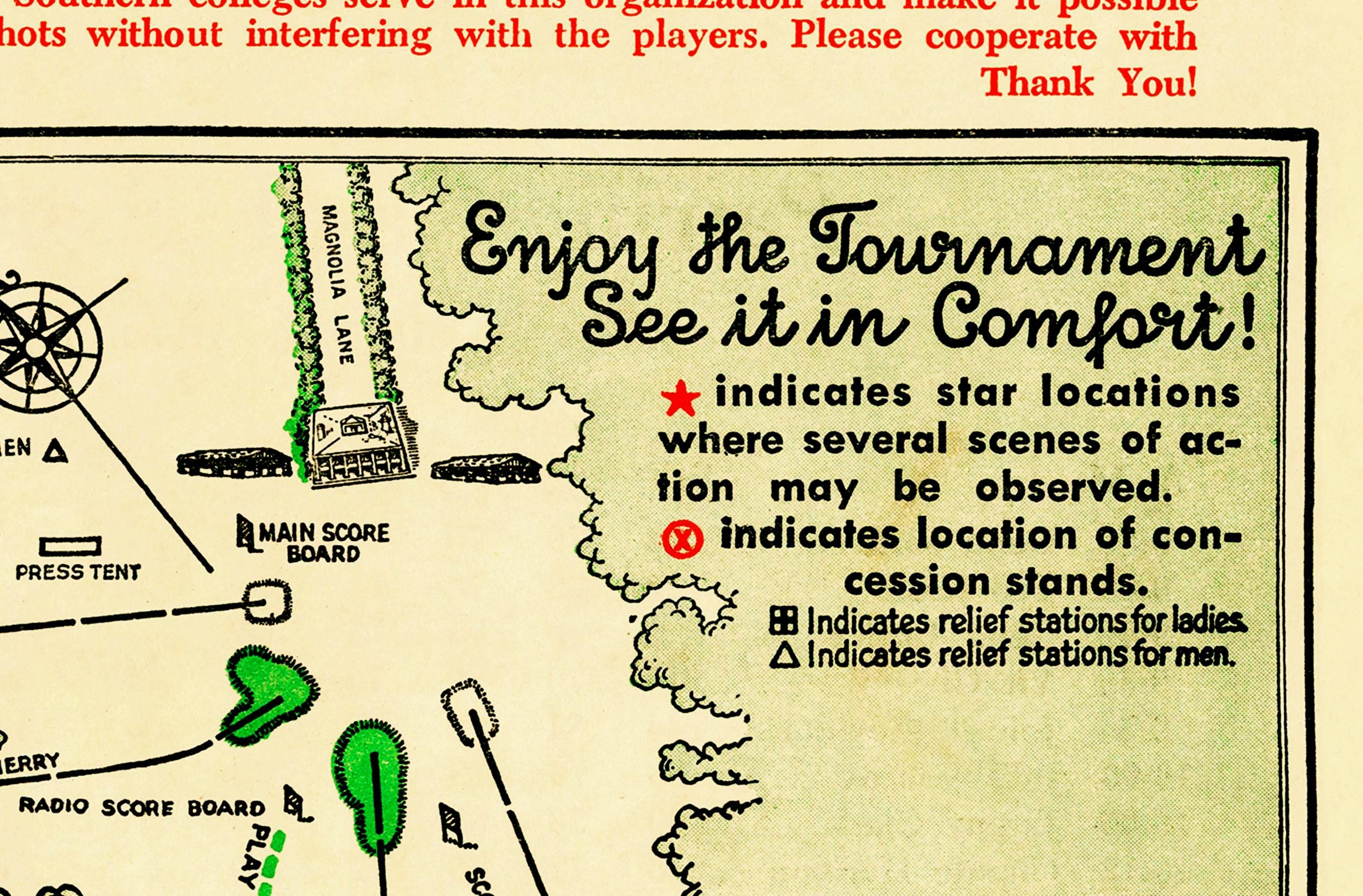 Vintage Augusta National Golf Club Map – Historic 4th Day Fan Course ...