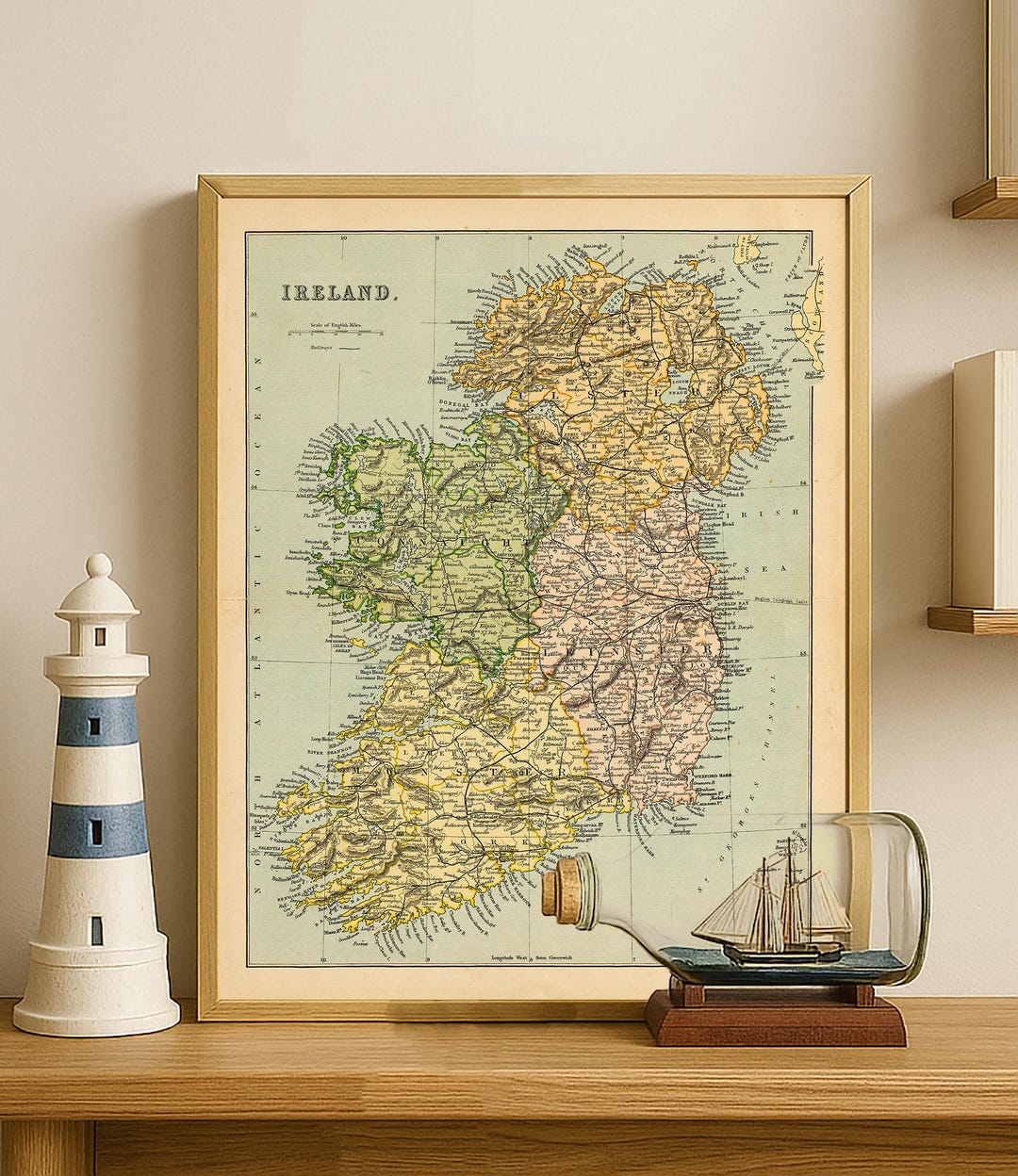 Vintage Ireland Map Poster – Antique Irish Wall Art – Old Cartography ...
