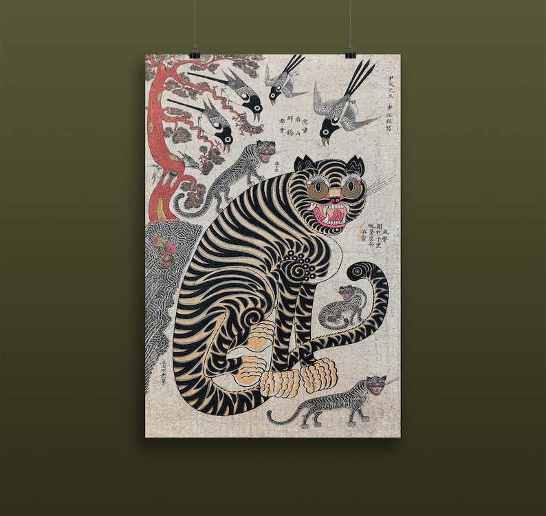 Korean Tiger and Magpies Painting – Minhwa Folk Art Illustration ...