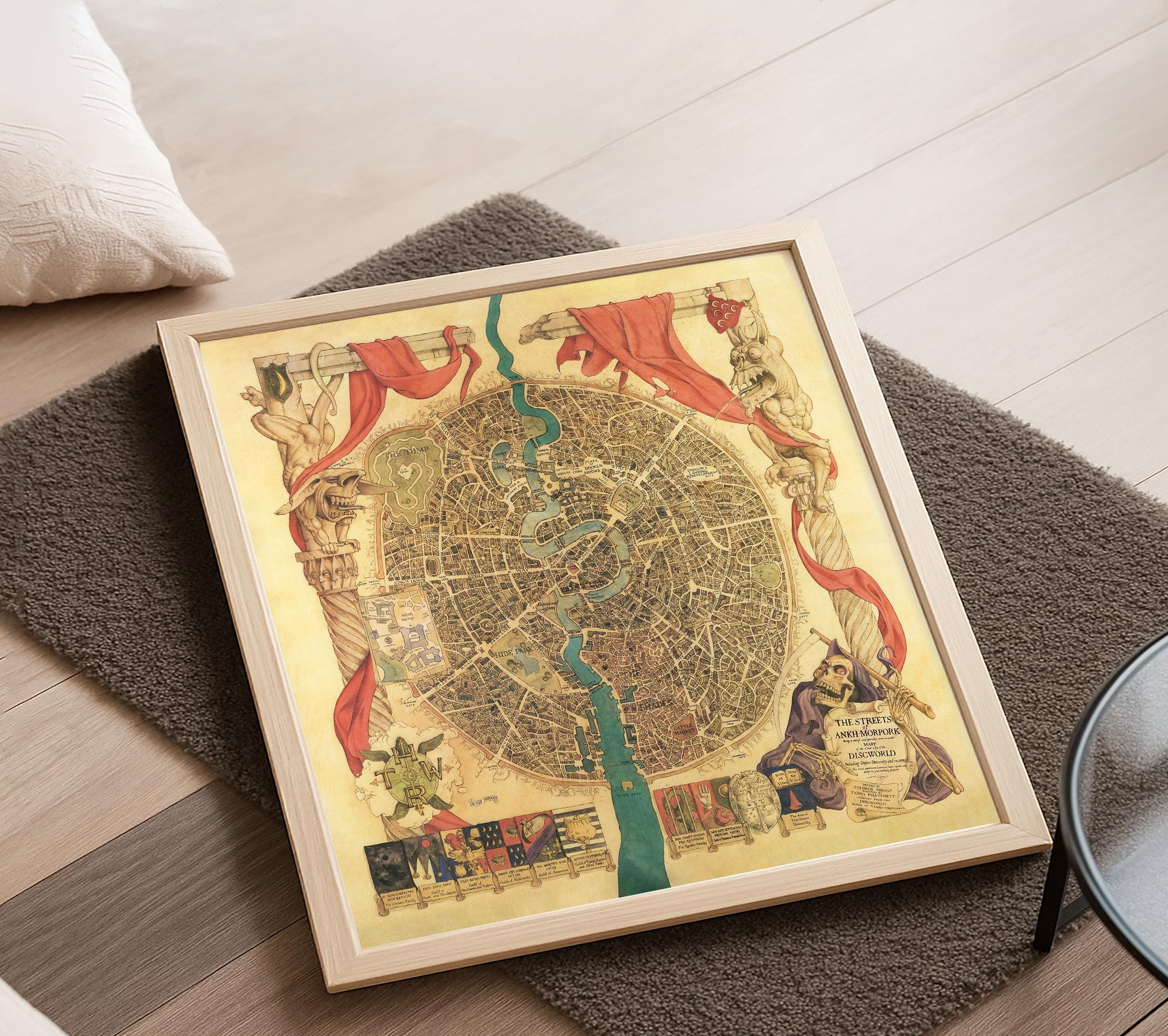 Vintage Discworld Fantasy Map Poster – Terry Pratchett City Art Print ...