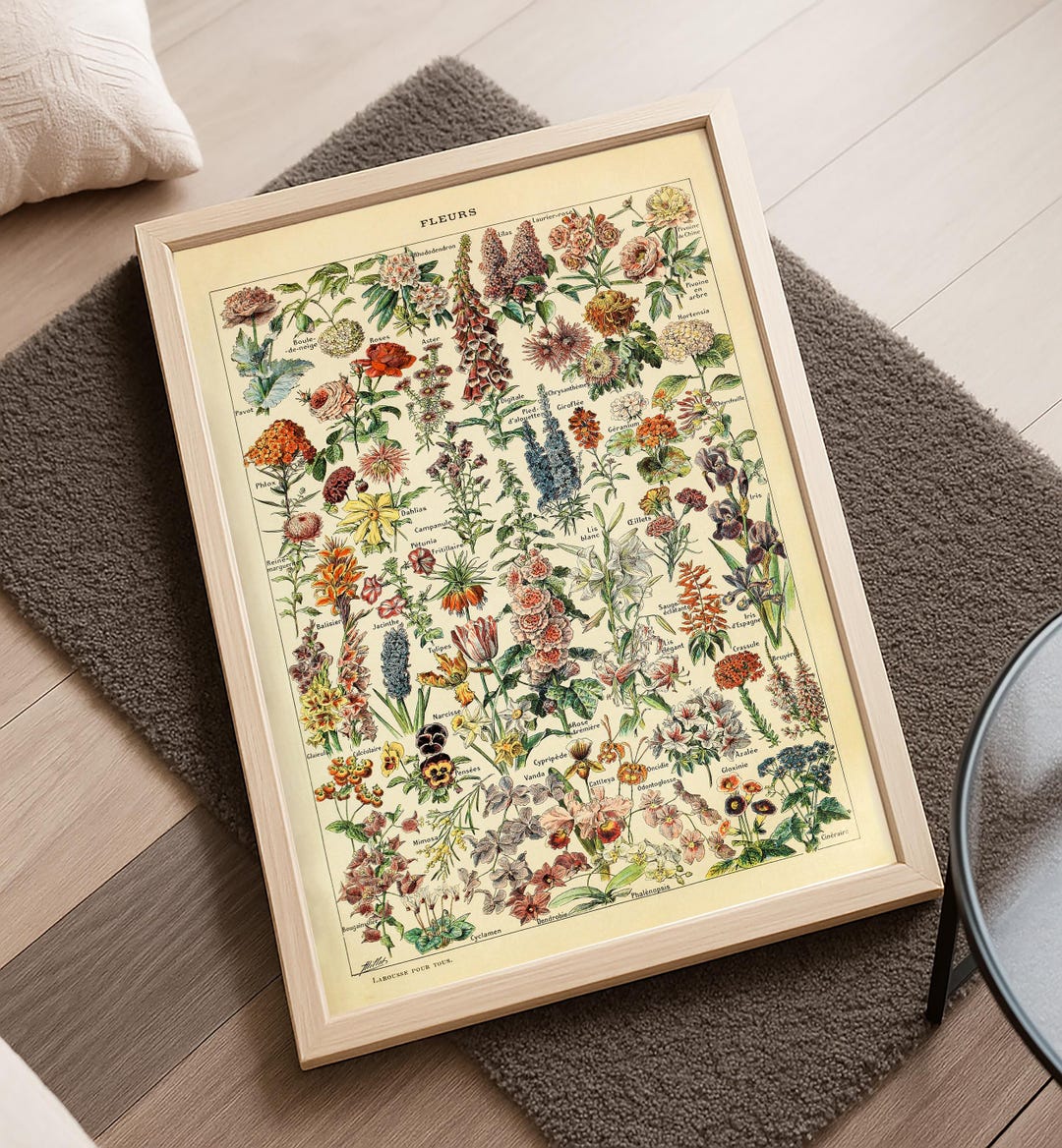 Vintage Flowers Botanical Chart Poster - Kitchen Wall Art - Adolphe ...