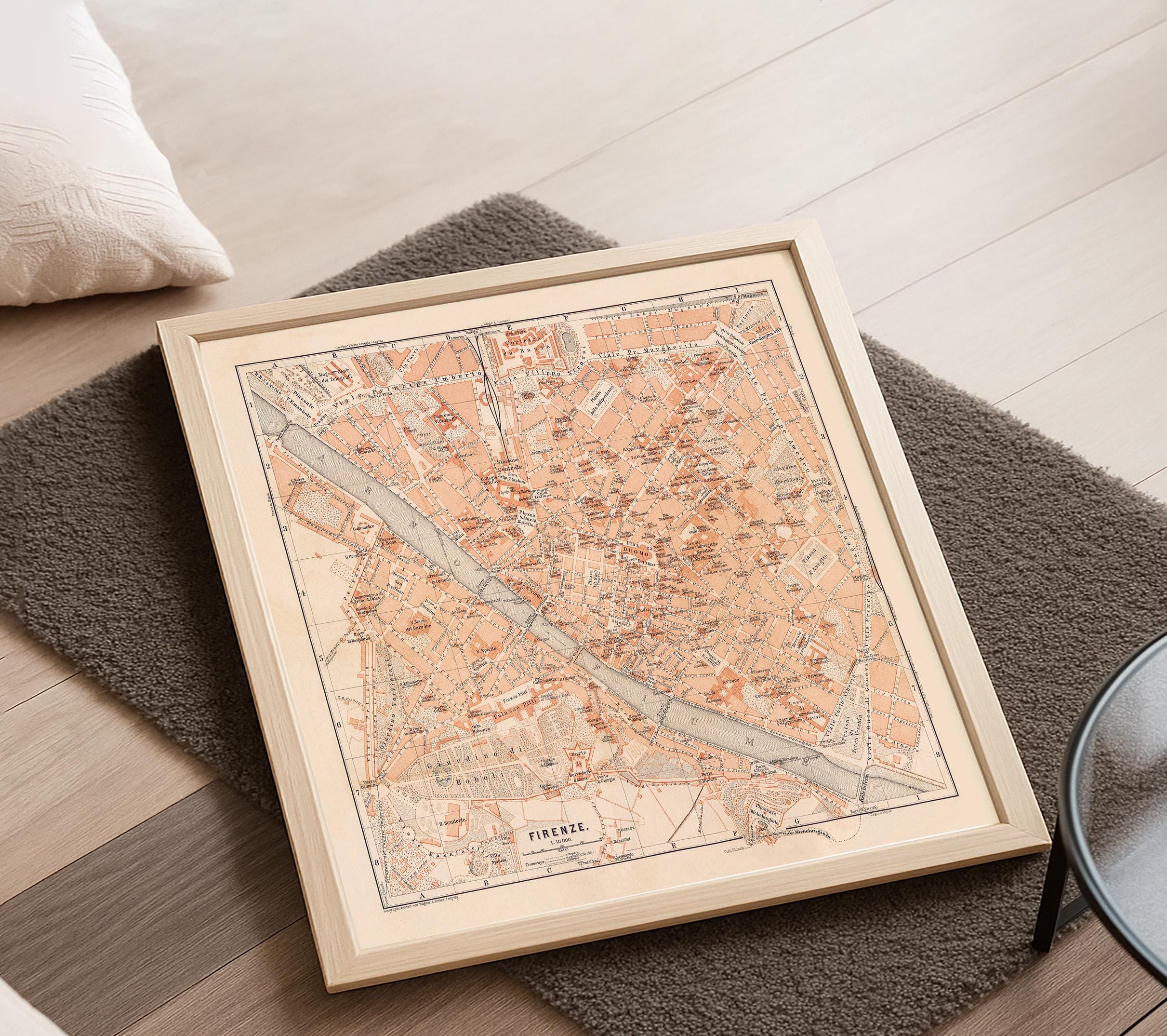 Vintage Florence Map Poster – Antique City Map of Firenze – Italian ...
