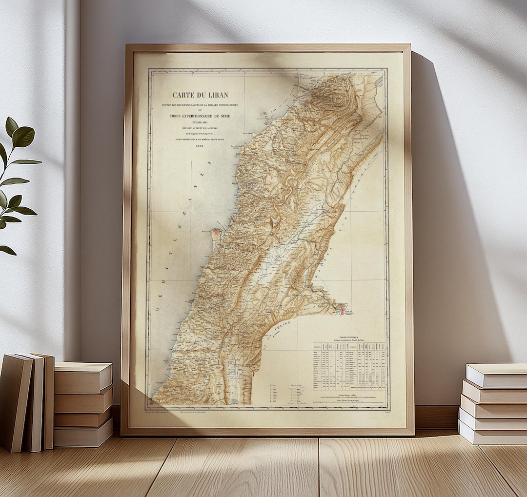 Vintage Map of Lebanon 1862 – Antique French Topographic Map ...