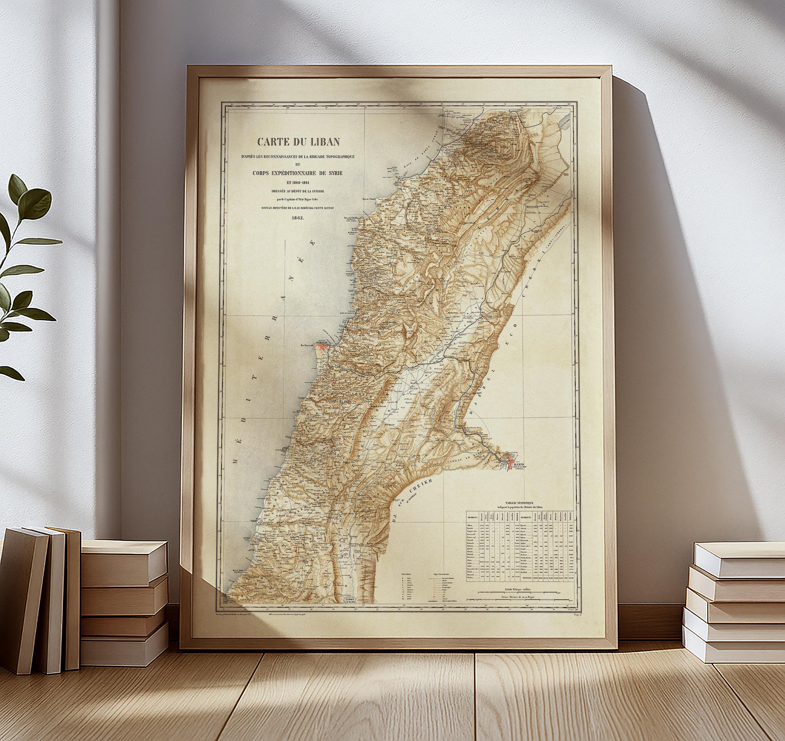 Vintage Map of Lebanon 1862 – Antique French Topographic Map ...