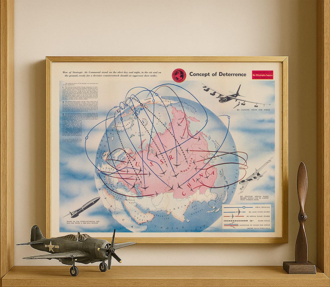Concept of Deterrence Cold War Map – Vintage Military Strategy Poster ...