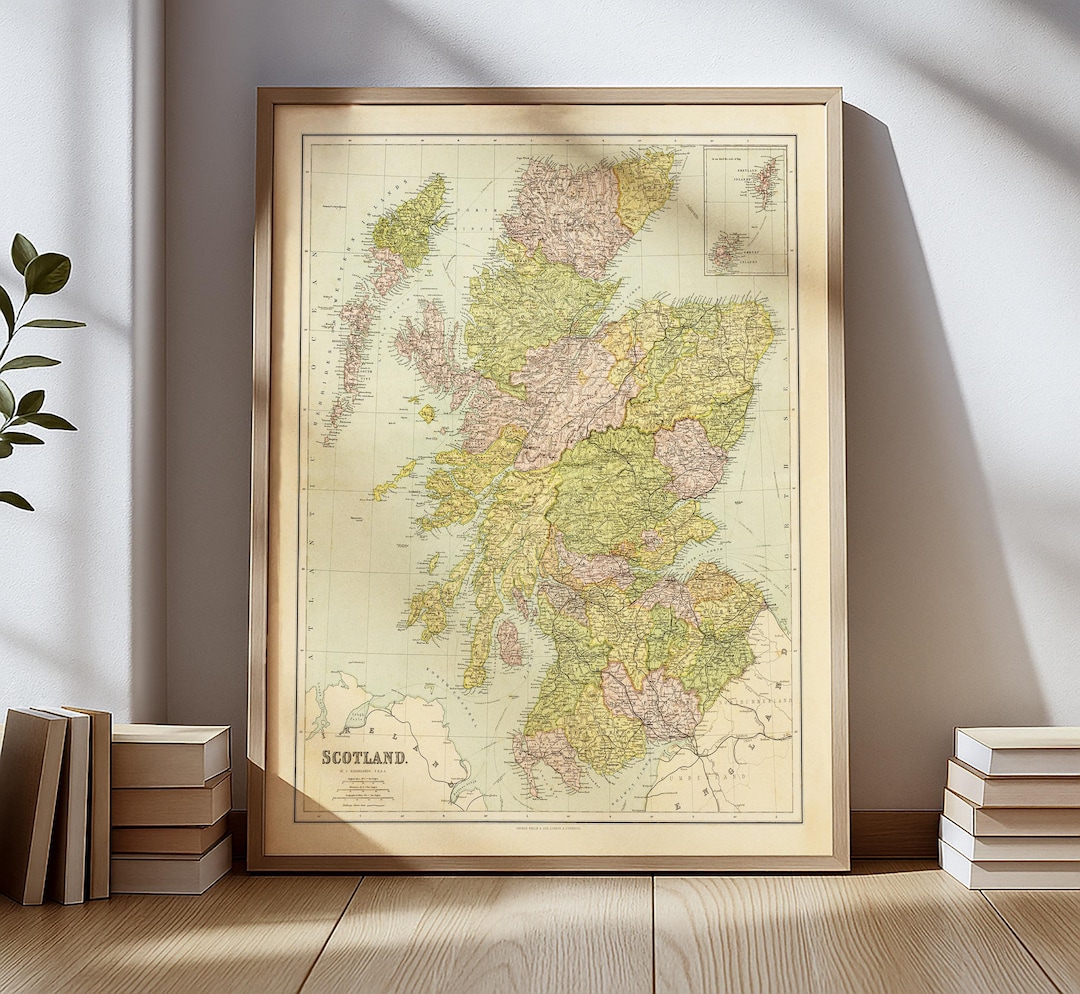 Vintage Map of Scotland – 19th Century Scottish Map Reproduction ...
