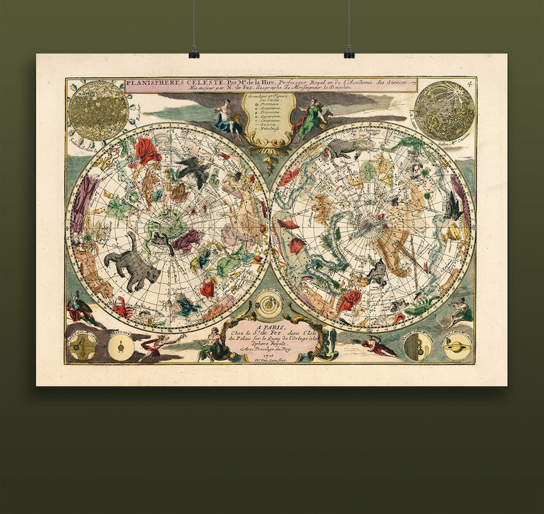 Vintage Celestial Map – 17th Century Star Constellation Chart ...