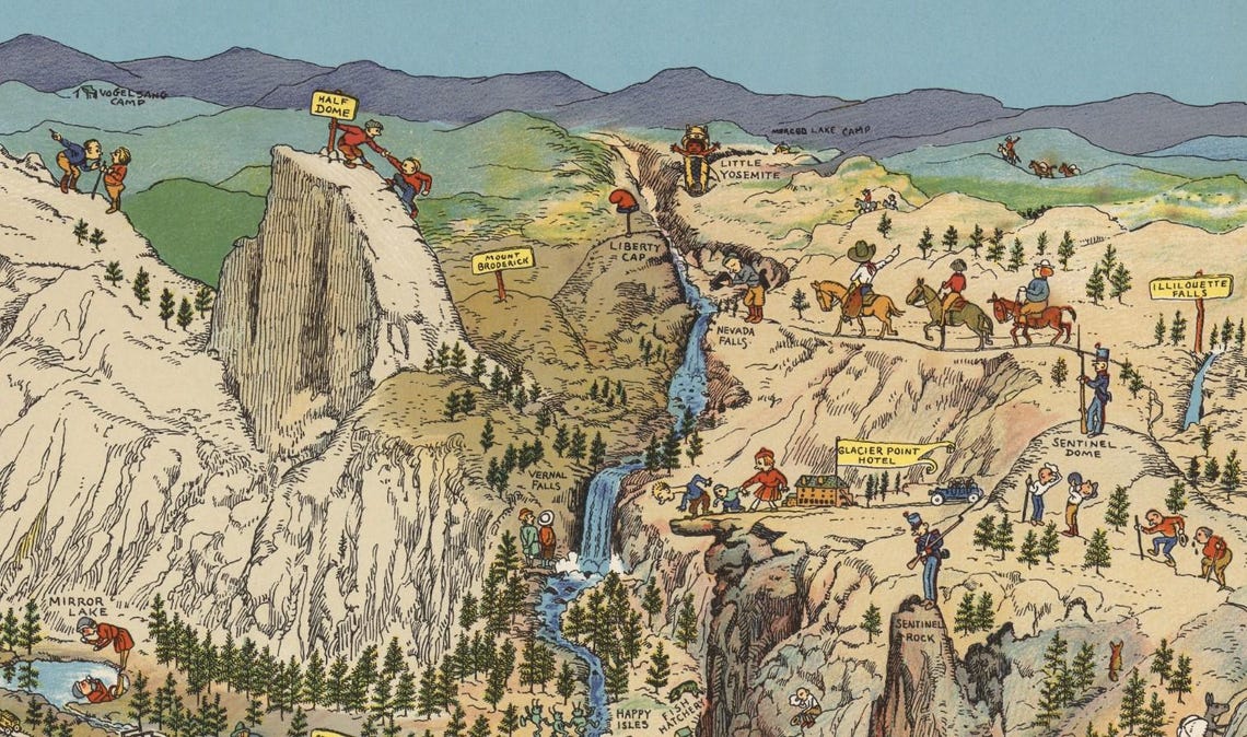 Yosemite Map Jo Mora Poster – Vintage Illustrated Yosemite National ...