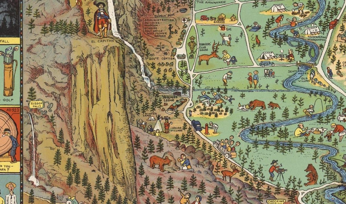 Yosemite Map Jo Mora Poster – Vintage Illustrated Yosemite National ...