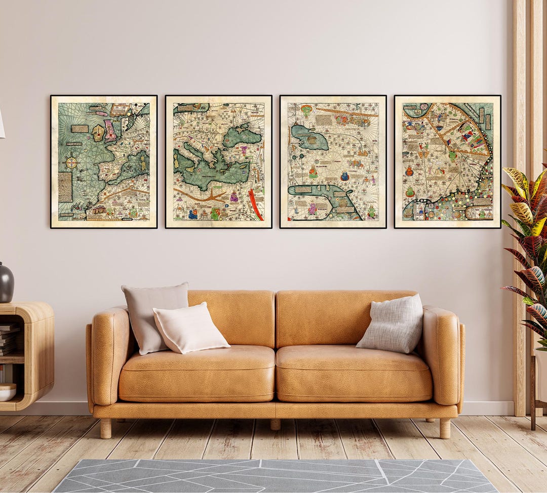 The Catalan Atlas 1375 Poster – Vintage Medieval World Map Poster ...