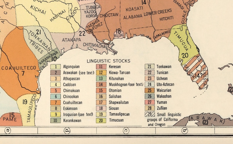 Vintage Native American Tribes Map 1650 – Indian Tribes Linguistic ...