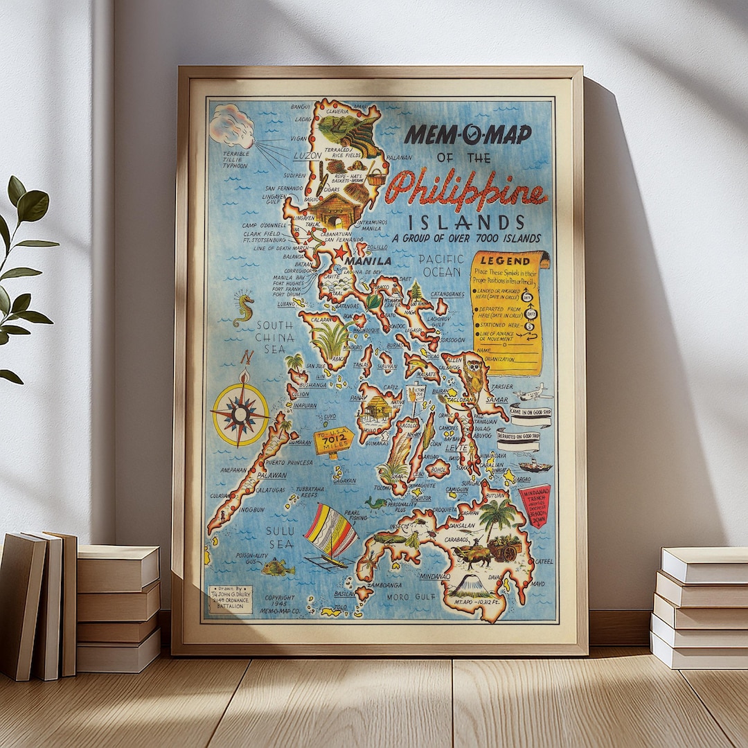 Vintage Philippines Map Poster – Retro Illustrated Philippine Islands ...