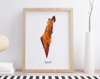 Israel Map Watercolor Illustration Jerusalem Palestine Tel Aviv Haifa ...