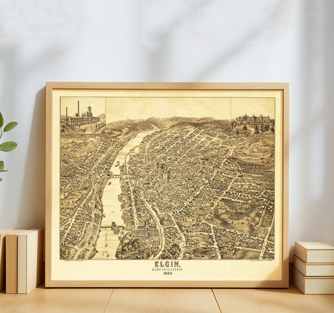 Vintage Map of Elgin, Illinois (1880) – Antique City Map Print ...