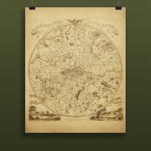 Vintage London Map Print Poster Fairburn's Map of the Country Twelve ...