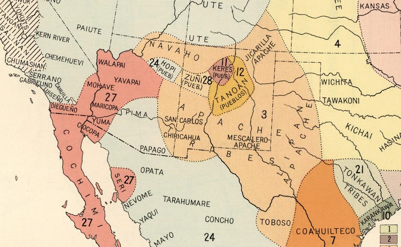Vintage Native American Tribes Map 1650 – Indian Tribes Linguistic ...
