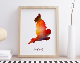 England Map, Map of England, England Print, England Wall Art, England ...