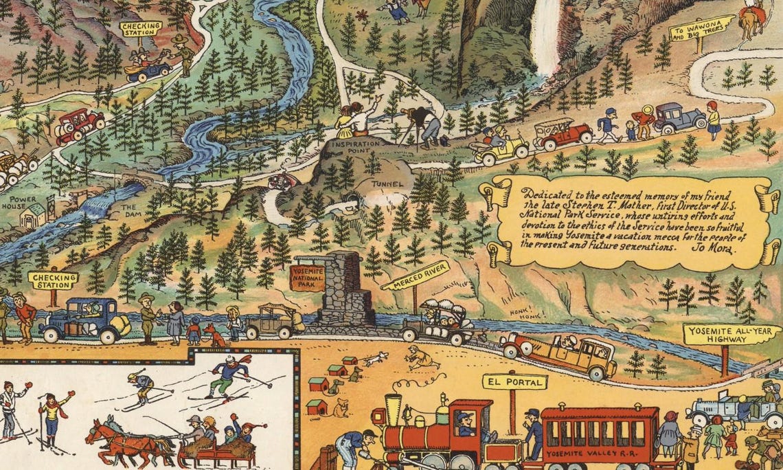 Yosemite Map Jo Mora Poster – Vintage Illustrated Yosemite National ...
