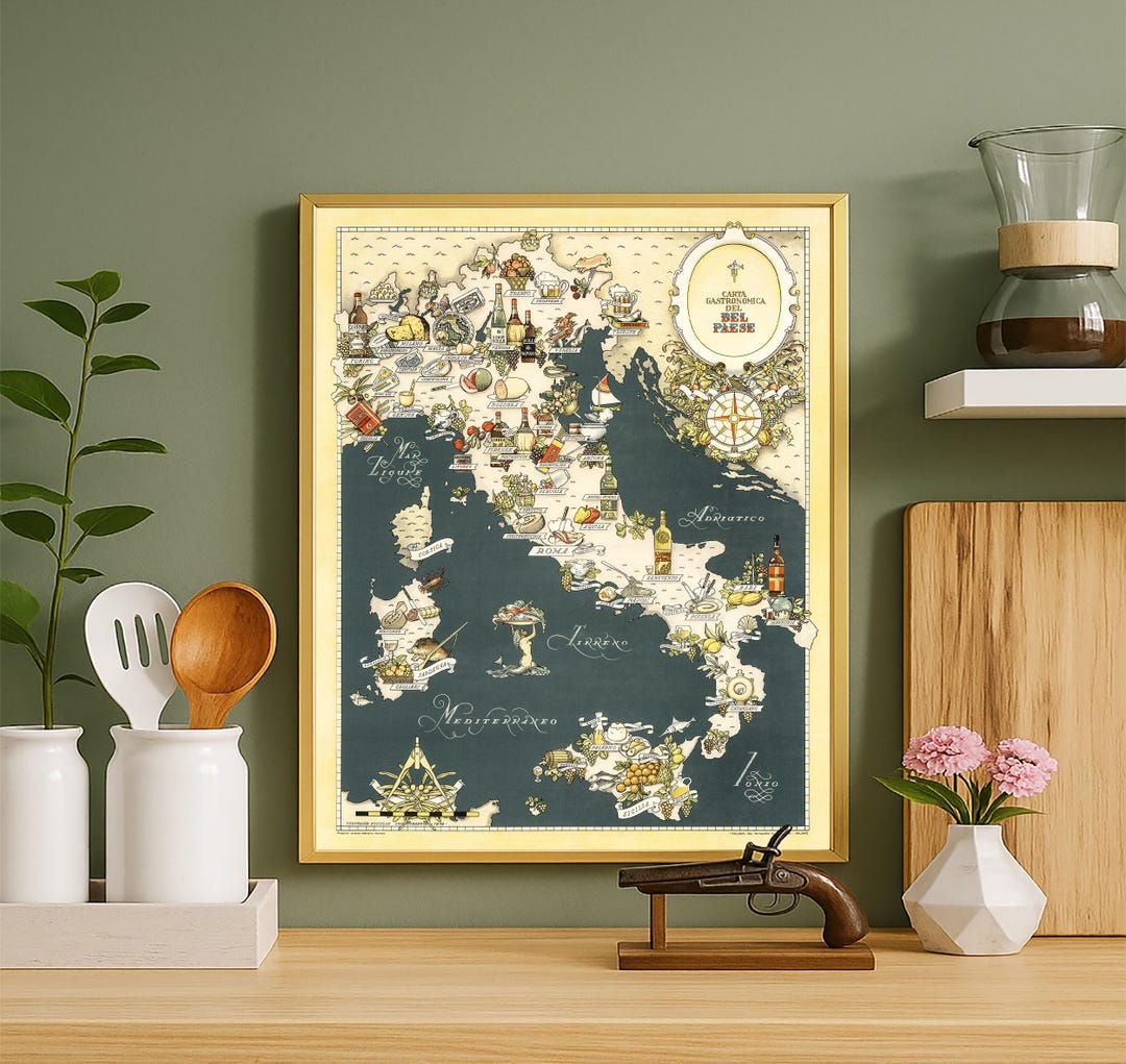 Vintage Italian Food Map Poster – Carta Gastronomica Del Paese ...