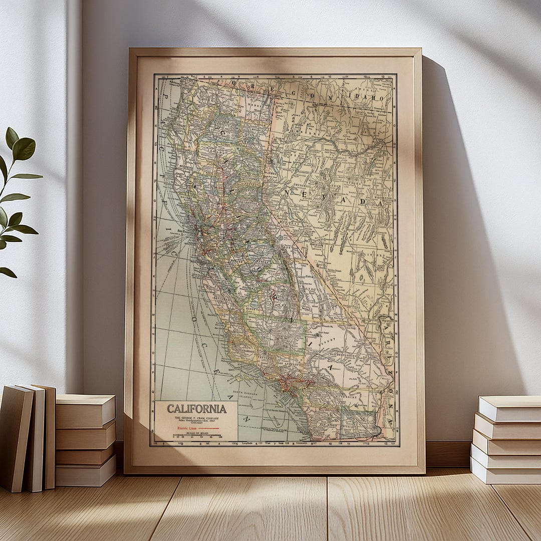 Vintage California Map Poster – Antique 1920 State Map Reproduction ...