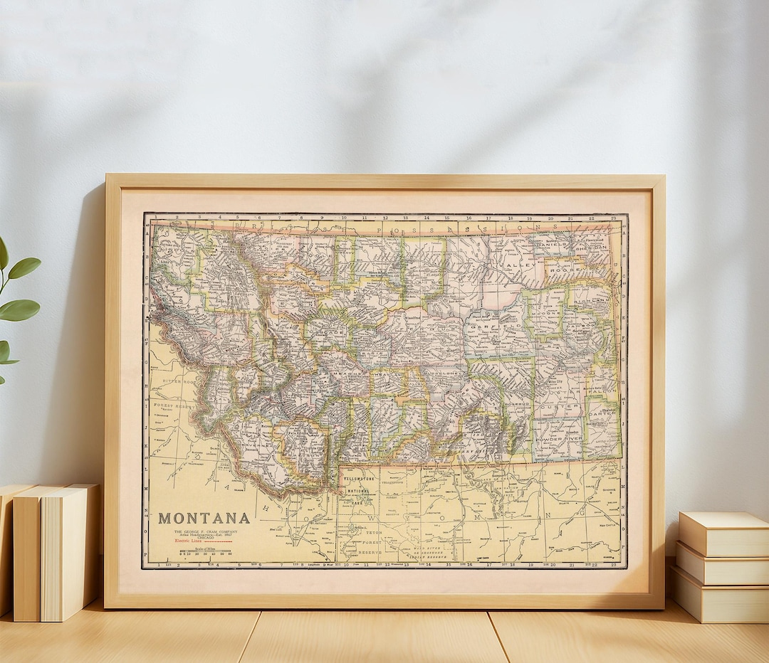 Vintage Montana Map Poster – Antique 1920 State Map Reproduction ...