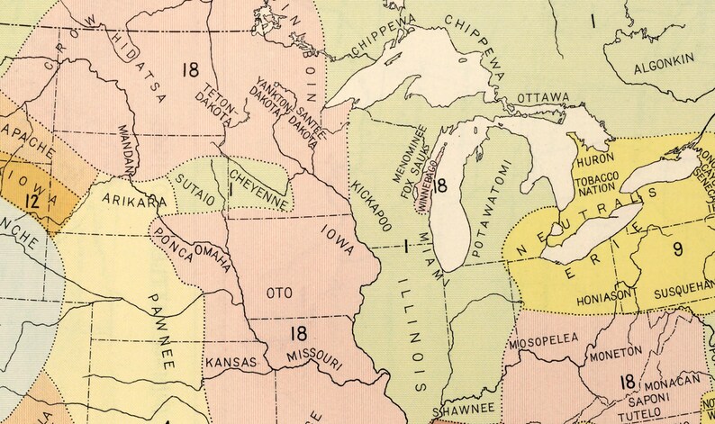 Vintage Native American Tribes Map 1650 – Indian Tribes Linguistic ...