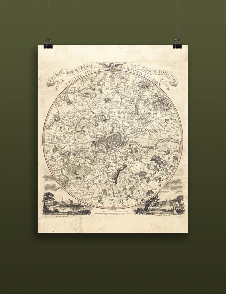 Fairburn’s Map of London – 12-mile Radius Vintage Circular Map - Etsy