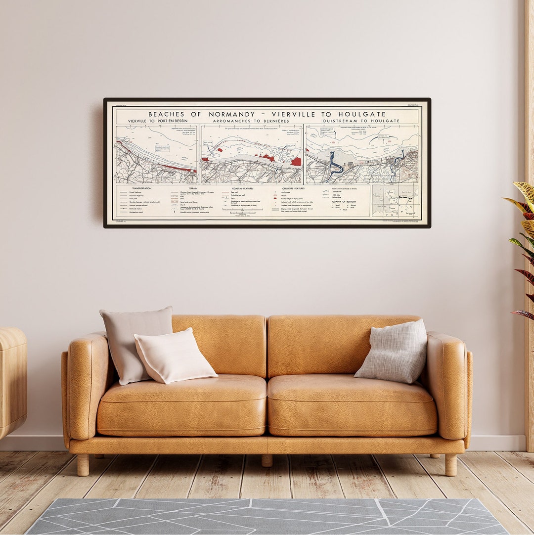 D-day, Beaches of Normandy Vierville to Houlgate, World War II Map ...