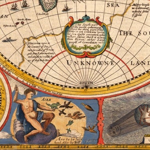 Vintage World Map Poster – 1651 Double Hemisphere Map – Baroque Style ...