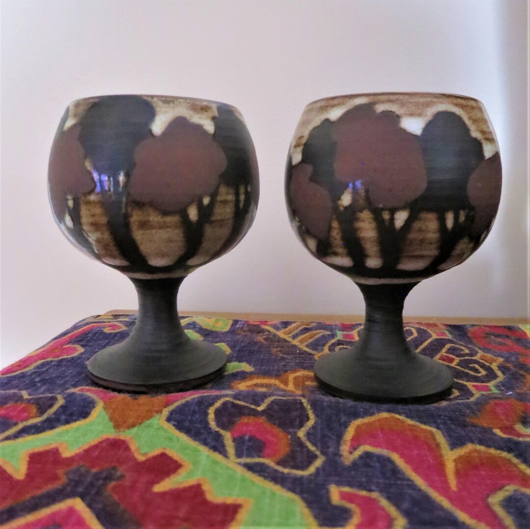 A Pair of Vintage Briglin Pottery London Footed Goblets C 1970's ...