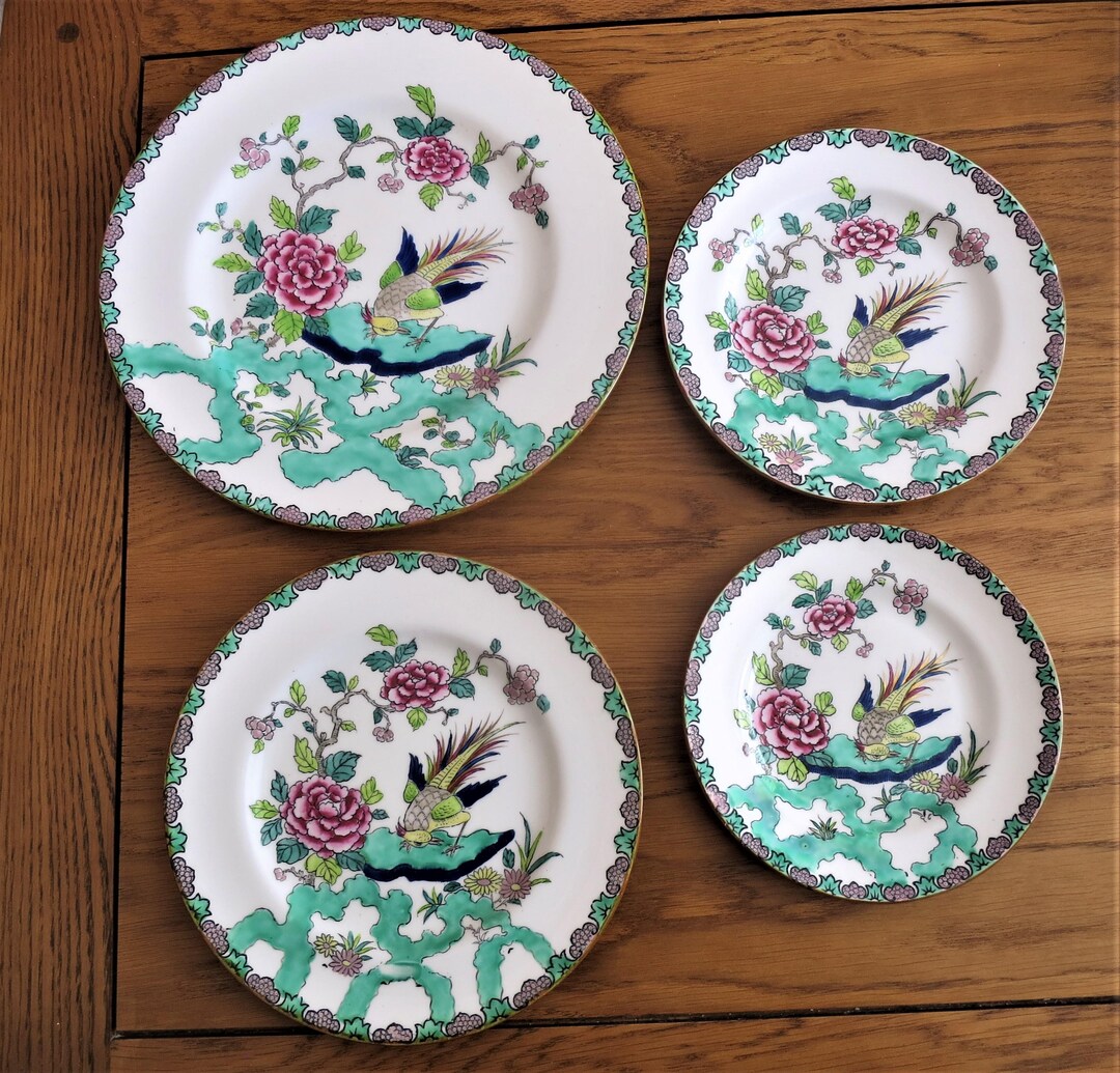 A Set of Four Unusual Vintage Crown Staffordshire China "rock Bird ...