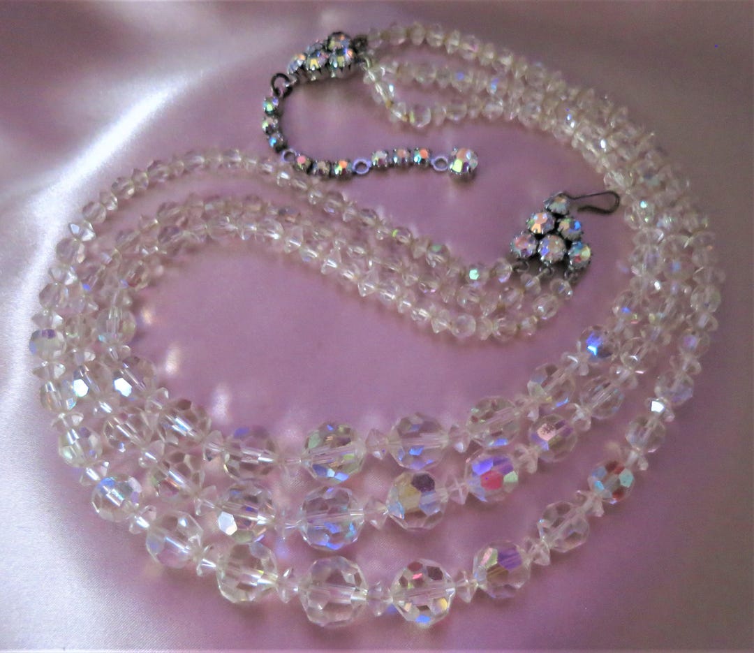 A Glamorous Vintage Three Strand Crystal and Aurora Borealis Stone ...