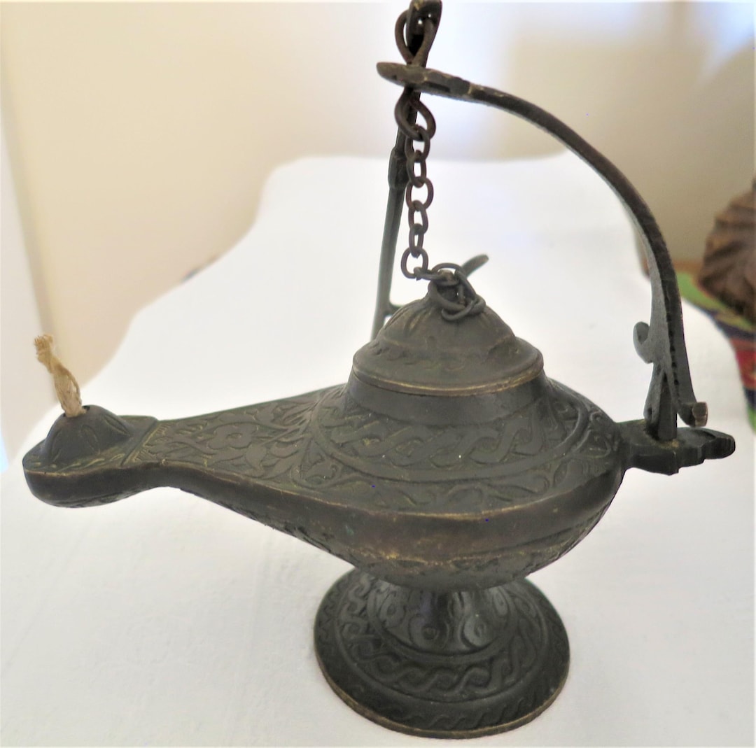 An Interesting Antique "aladdins Lamp" Ornate Metal Oil Lamp - Etsy