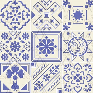 Mexican Folk Art Themed Stencil Set - 9 Designs Including Talavera ...