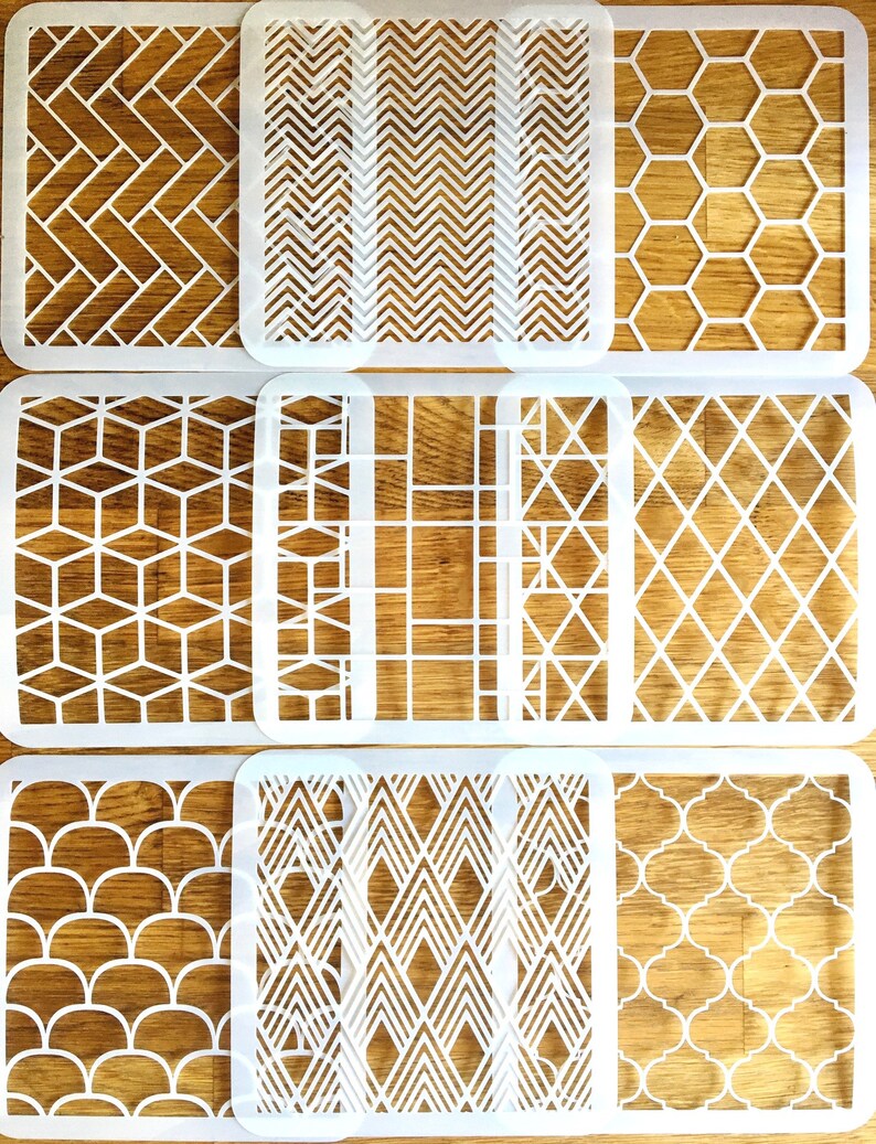 Set of 9 Geometric Pattern Stencils 2 Sizes | Etsy