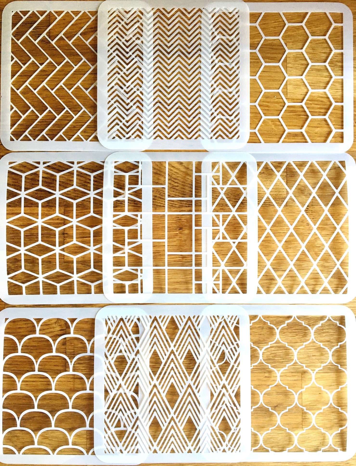 Set of 9 Geometric Pattern Stencils 2 Sizes | Etsy Australia