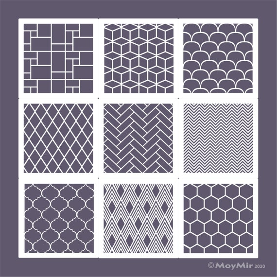 Set of 9 Geometric Pattern Stencils 2 Sizes - Etsy Australia