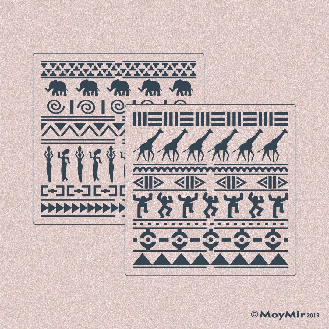 Tribal African Elements Stencils X 2 for Crafts | Art |tiles | Fabric ...