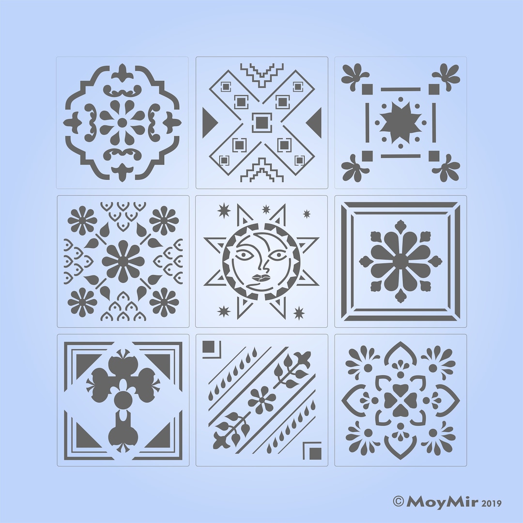Mexican Folk Art Themed Stencil Set - 9 Designs Including Talavera ...