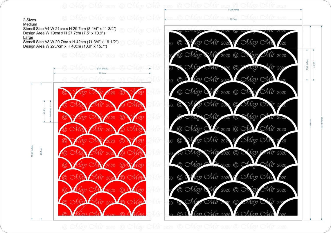 Geometric Scallop Design #4 **2 Sizes** for Walls, Floors, Furniture ...